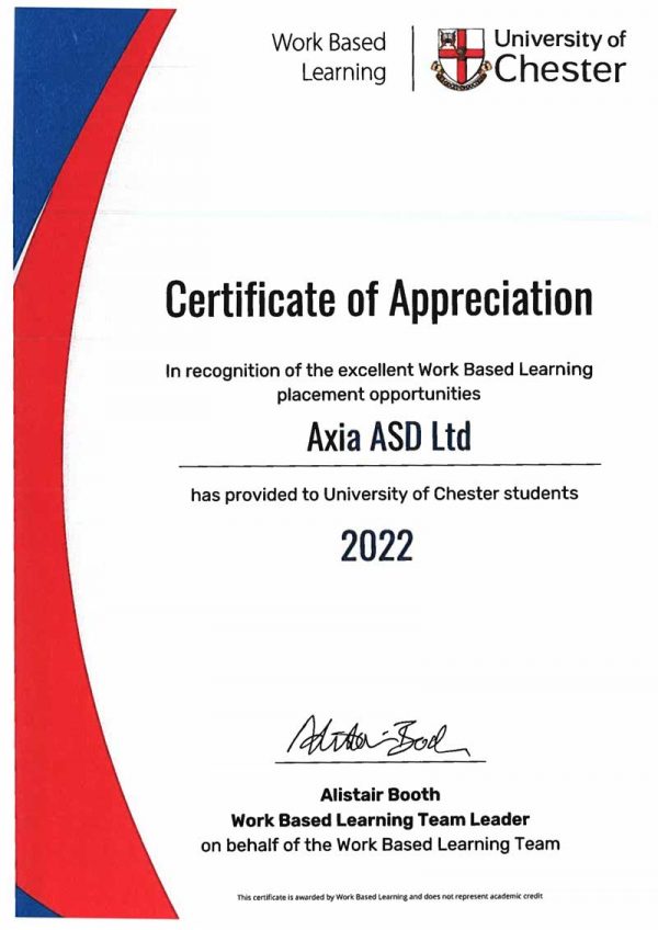 Axia Receive Work Based Learning Certificate - Axia ASD